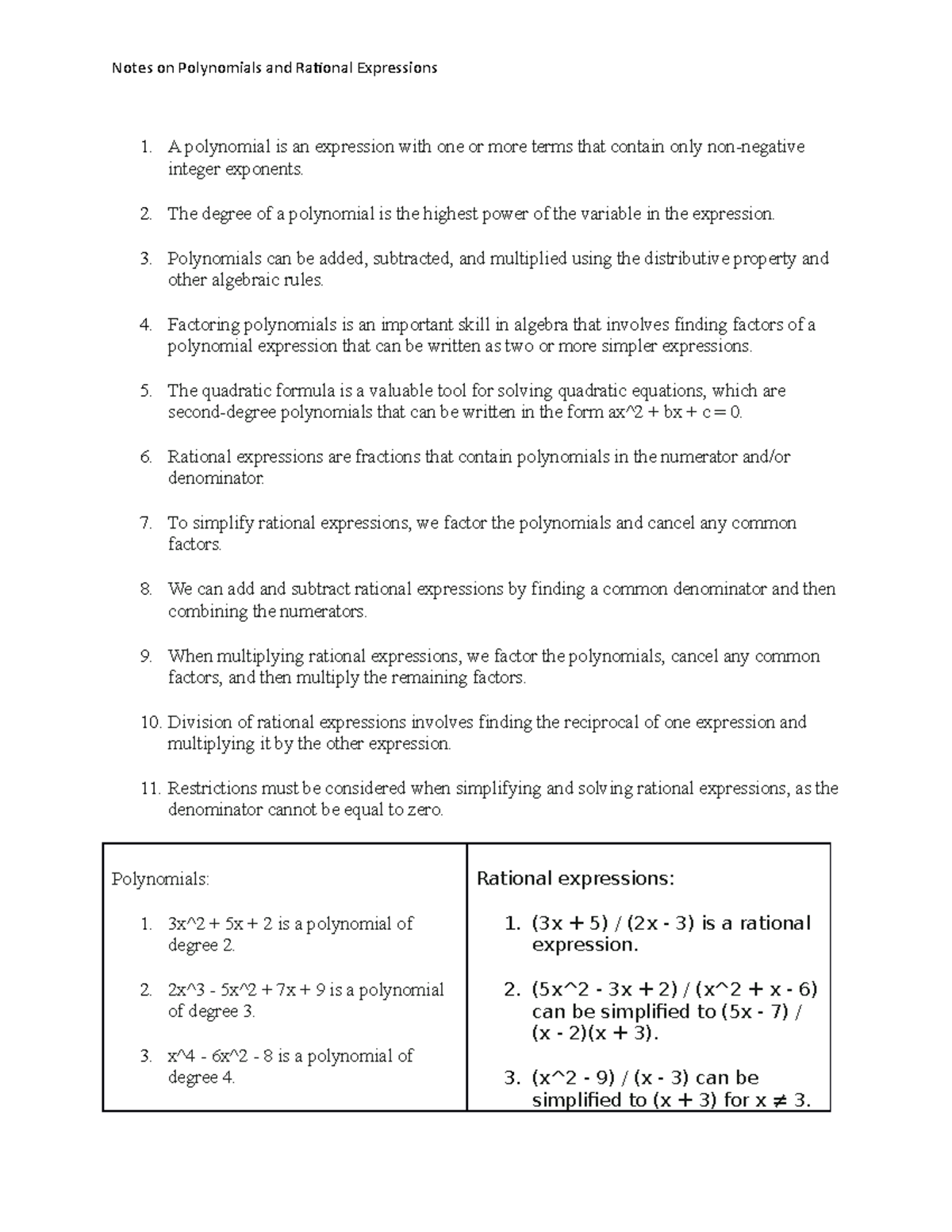 Polynomials and Rational Expressions - The degree of a polynomial is ...