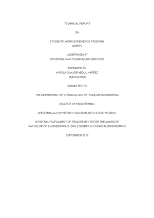SWEP 1 Report BY Ndubuisi Henry - Original - TECHNICAL REPORT ON ...