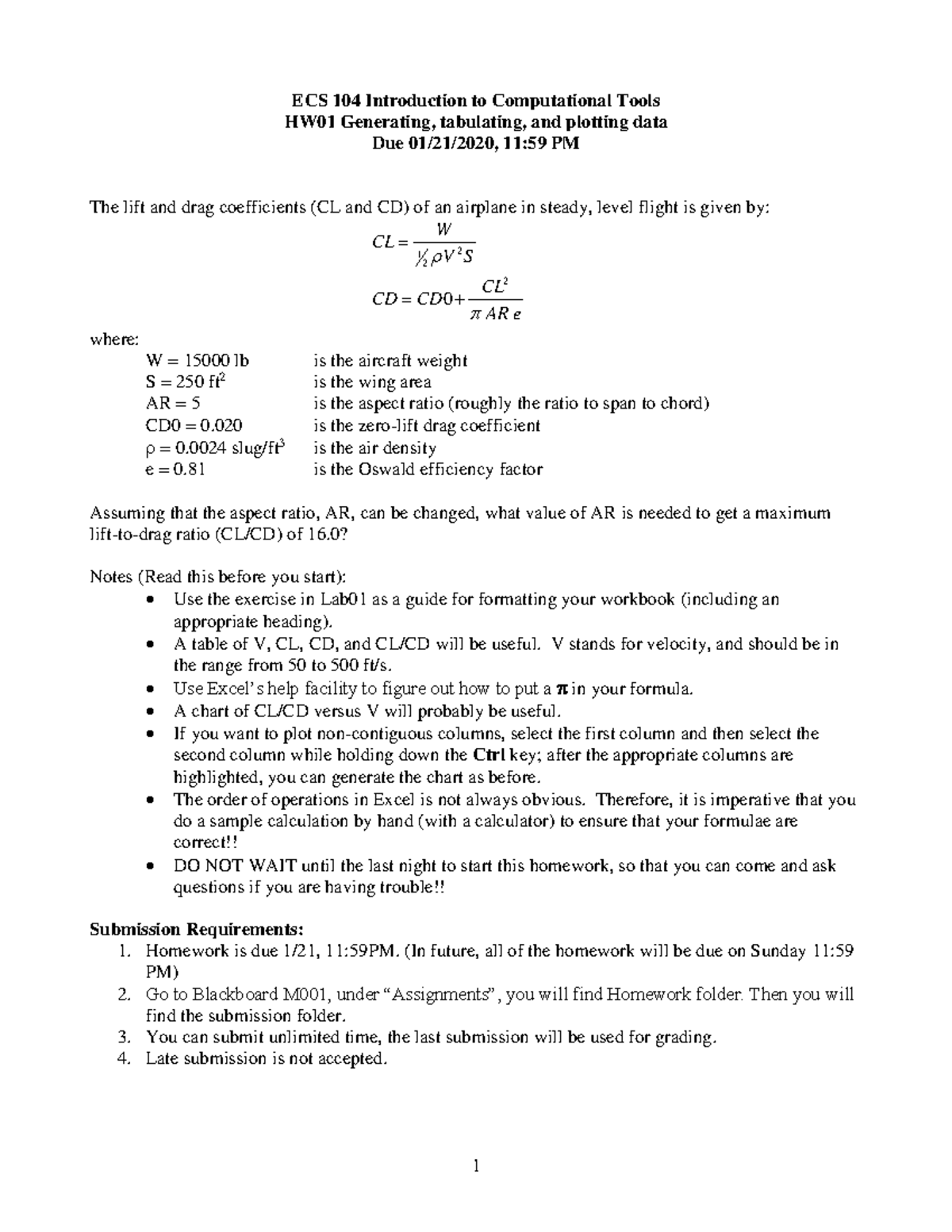 HW01 - Assignment 1 - 1 ECS 104 Introduction to Computational Tools HW 01 Generating, tabulating ...