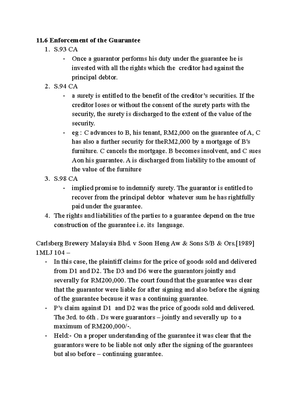 Enforecement of guarantee law of banking - 11 Enforcement of the ...
