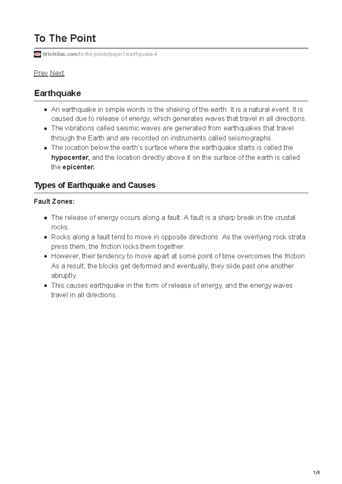 Earthquakes - Notes for competitive exam - To The Point drishtiias/to ...