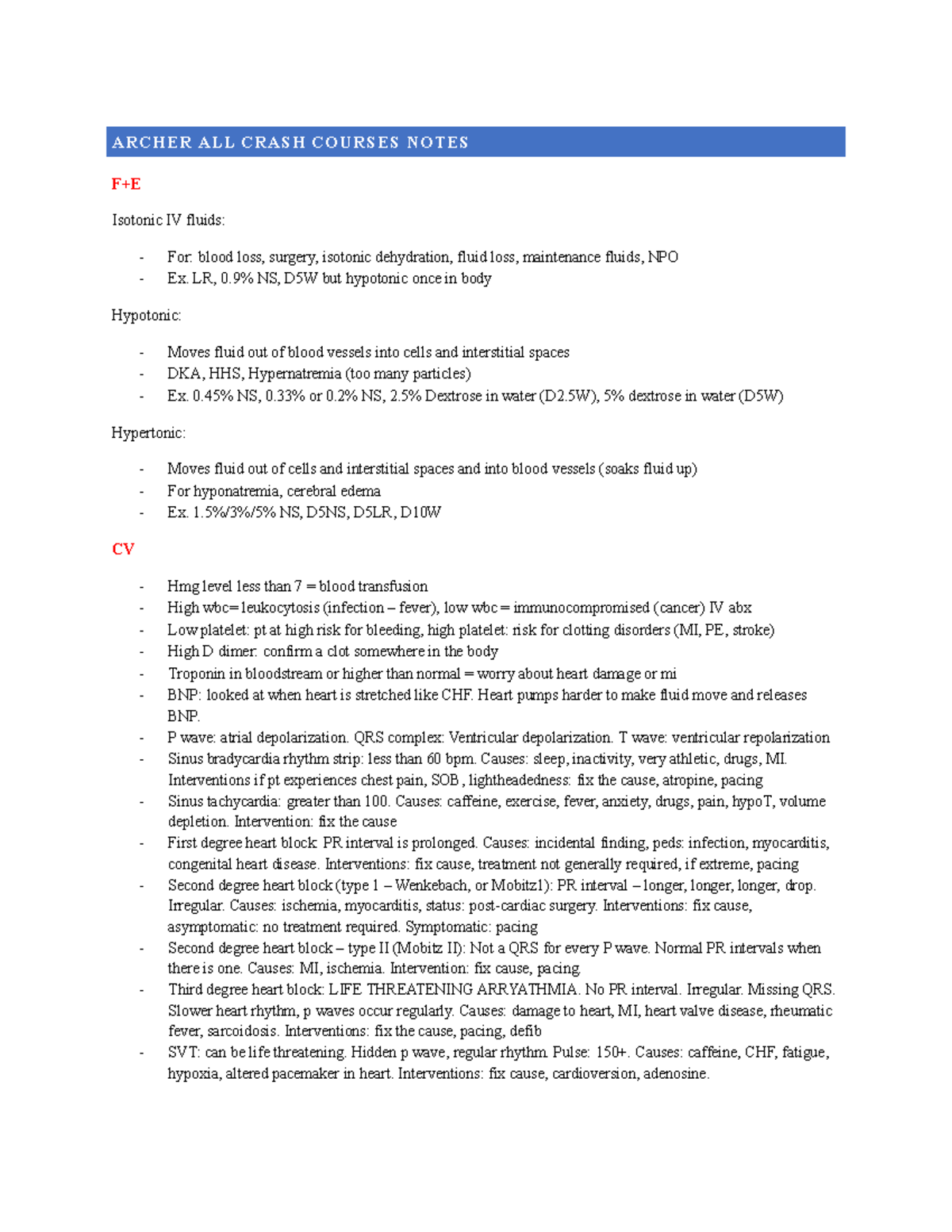 Weberk Nclex prep1 - ARCHER ALL CRASH COURSES NOTES F+E Isotonic IV ...