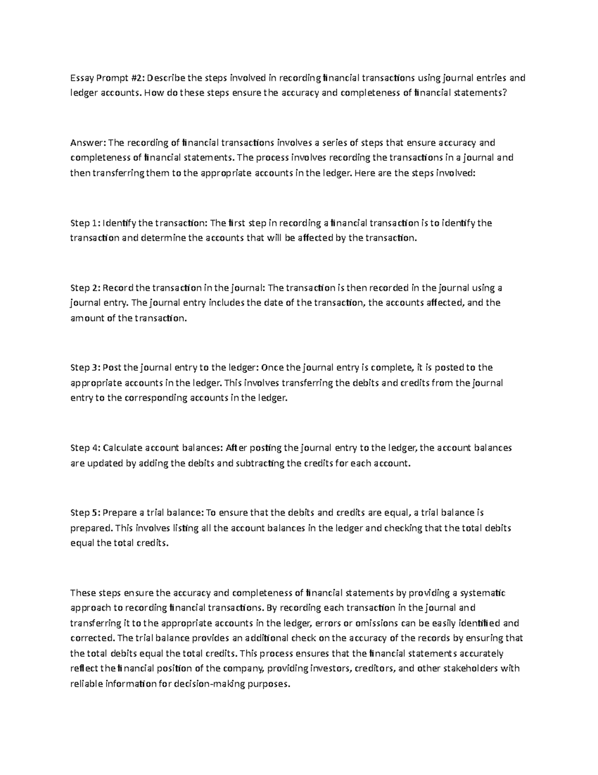 Unit 2 Essay 2 - Essay Prompt #2: Describe the steps involved in ...