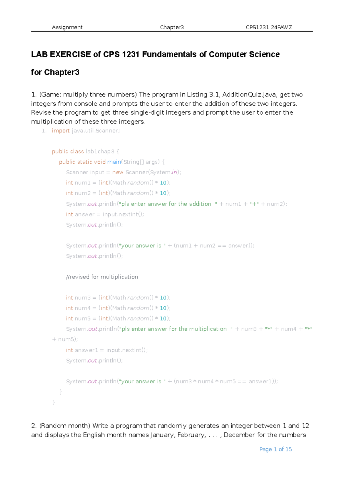 Chapter 3 cps1231 - LAB EXERCISE of CPS 1231 Fundamentals of Computer Science for Chapter 1 ...