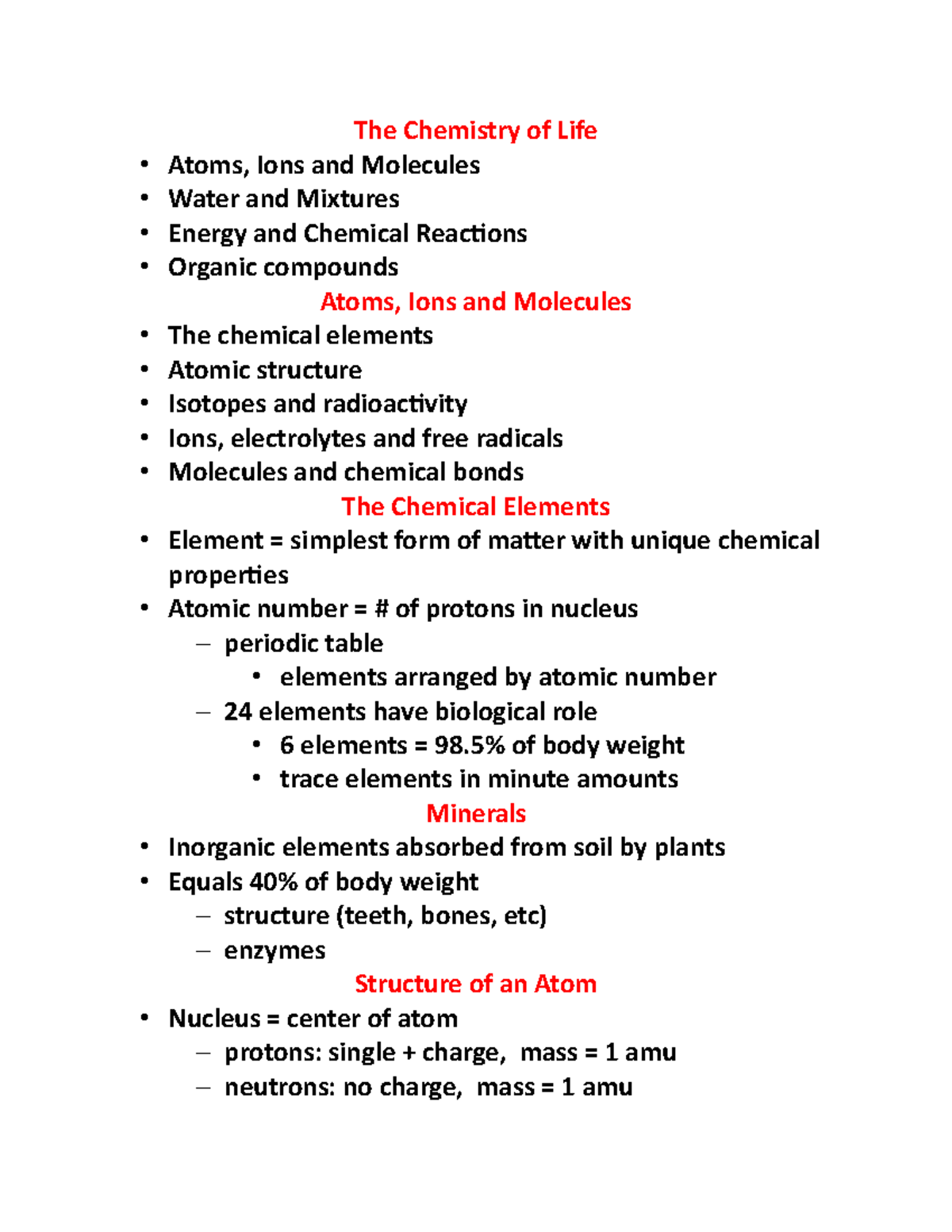 Chap2 1-19 chemestry - lecture note chapter 2 - The Chemistry of Life Atoms, Ions and Molecules ...