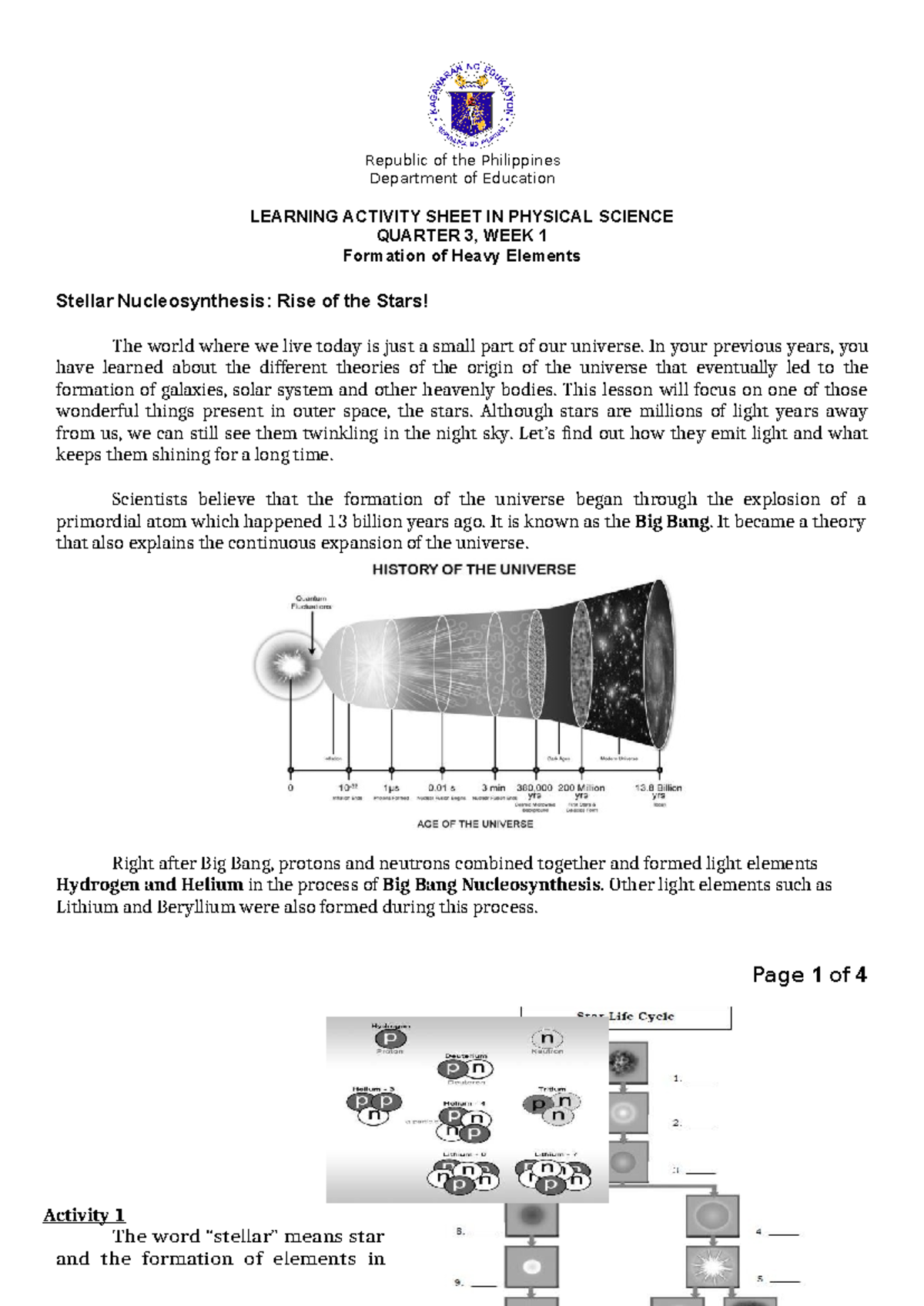 Las physical science week1 - Republic of the Philippines Department of ...