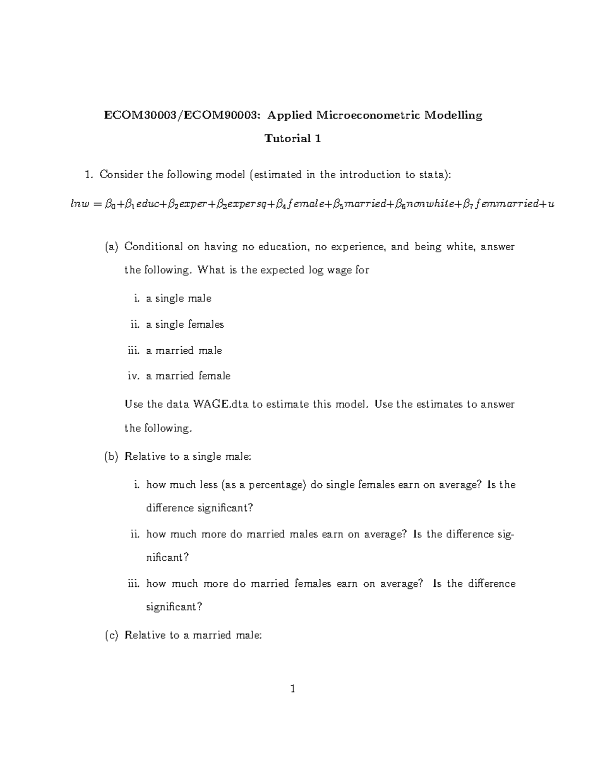Tute 1 - Tutorial week 1 - ECOM30003/ECOM90003: Applied ...