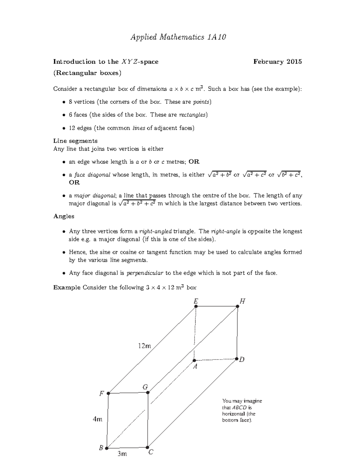 Handout introduction to xyz - Applied Mathematics 1A10 Introduction to ...