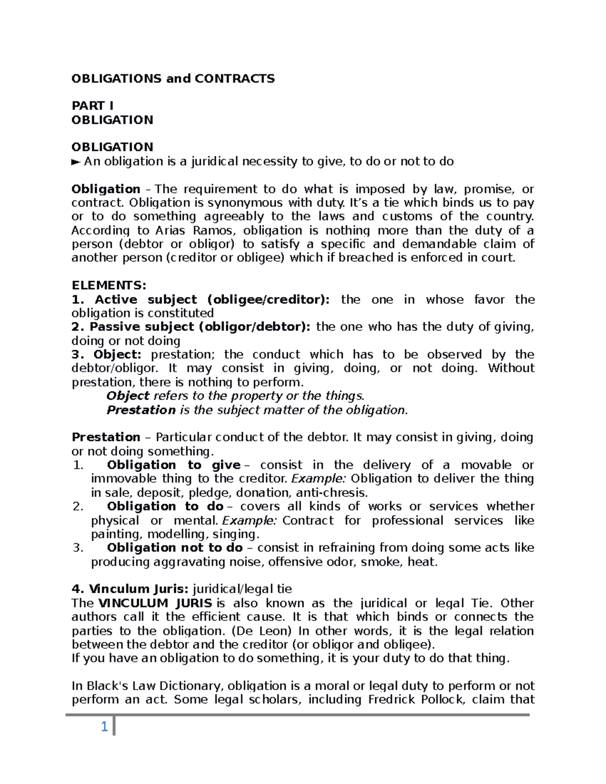 Obligation-new - Law on Obligations - OBLIGATIONS and CONTRACTS PART I ...