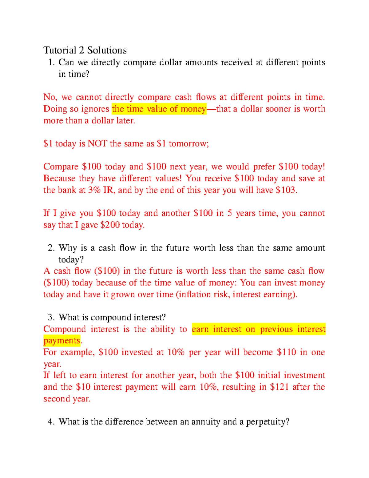 Tutorial 2 Solutions - Tutorial 2 Solutions 1. Can we directly compare dollar amounts received ...