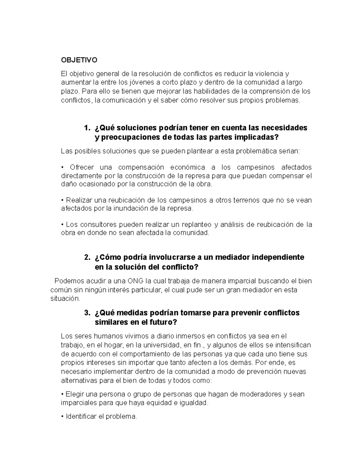 Electiva cmd Act 2 - Actividad 2 - OBJETIVO El objetivo general de la resolución de conflictos ...