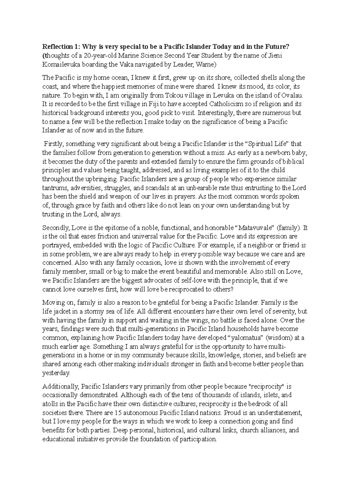Jieni Komailevuka Reflection 1 UU204 S11202380 2022 - Reflection 1: Why ...