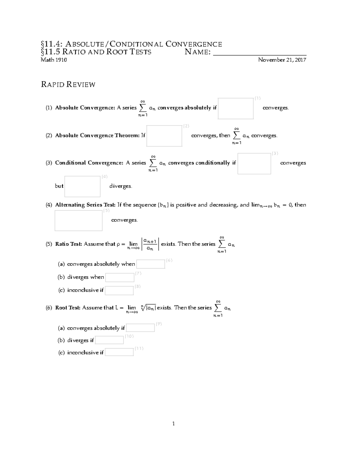 1910fa17-recitation 15 - §11: ABSOLUTE/CONDITIONAL CONVERGENCE §11 ...