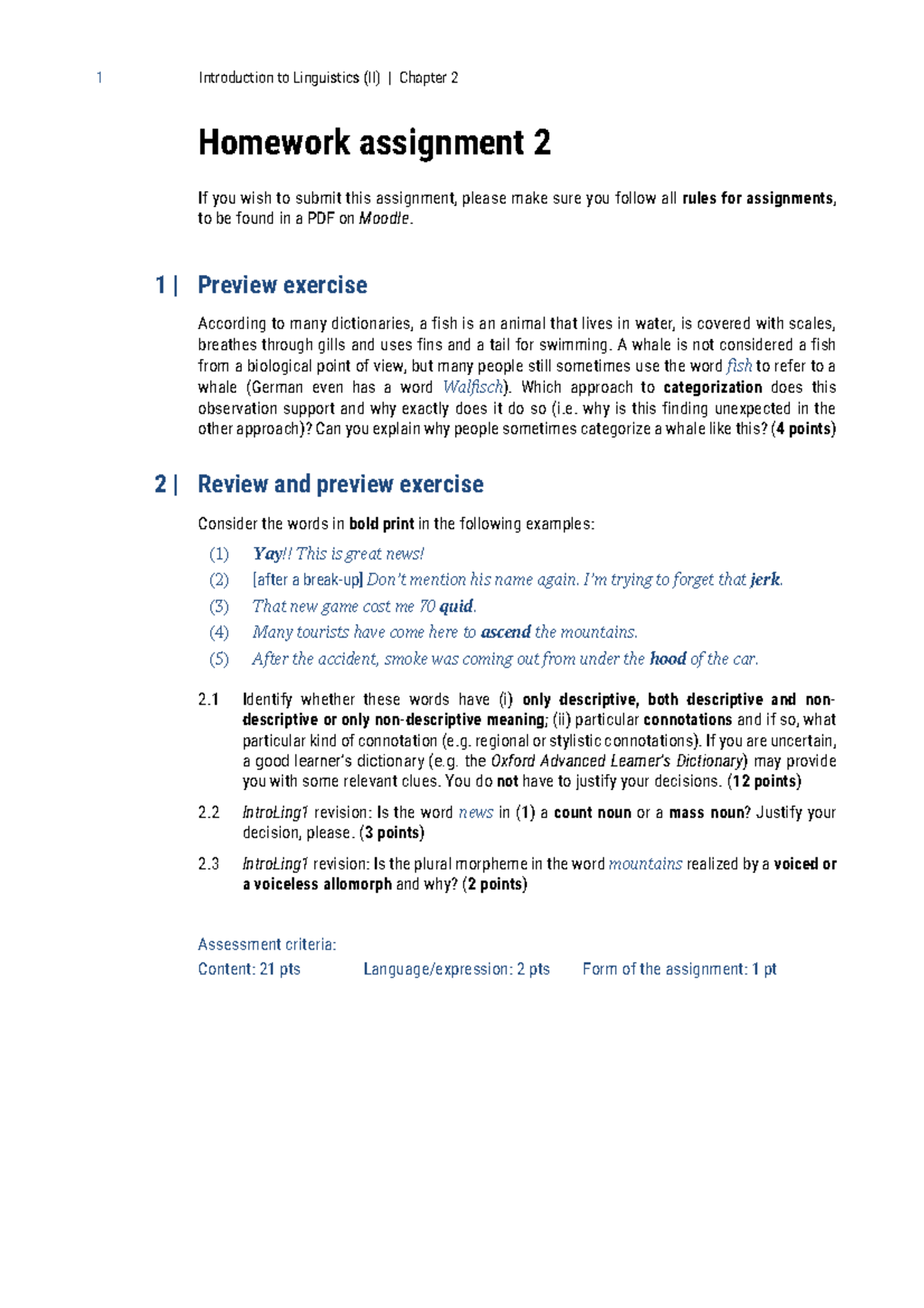 Intro Ling II HA02 - Practice - 1 Introduction to Linguistics (II) | Chapter 2 Homework ...
