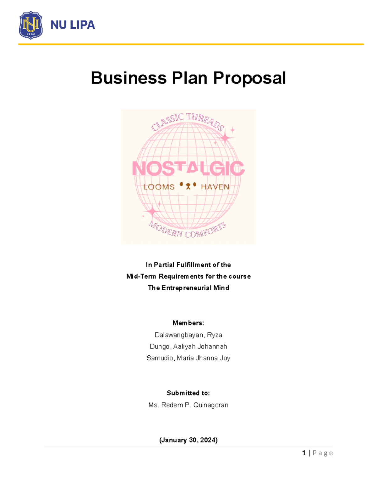 Mid-Term-Paper-Template Business-Plan-Proposal - Business Plan Proposal ...