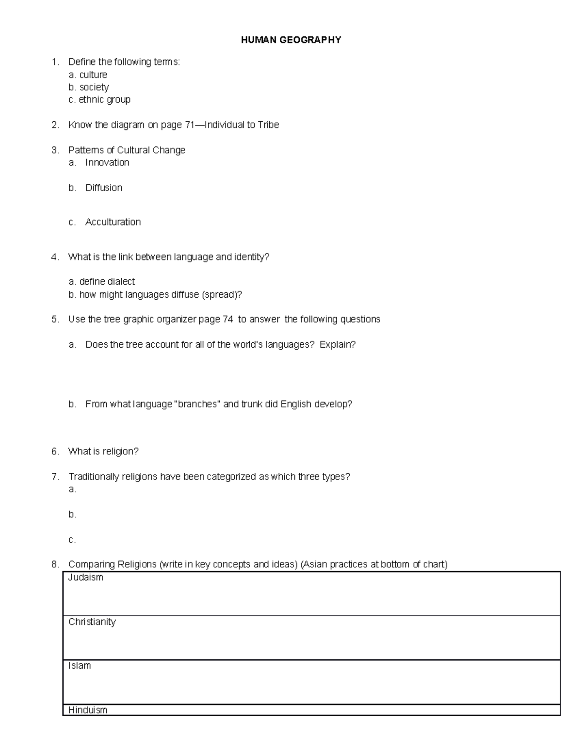 Chapter 4 guided reading - HUMAN GEOGRAPHY Define the following terms ...