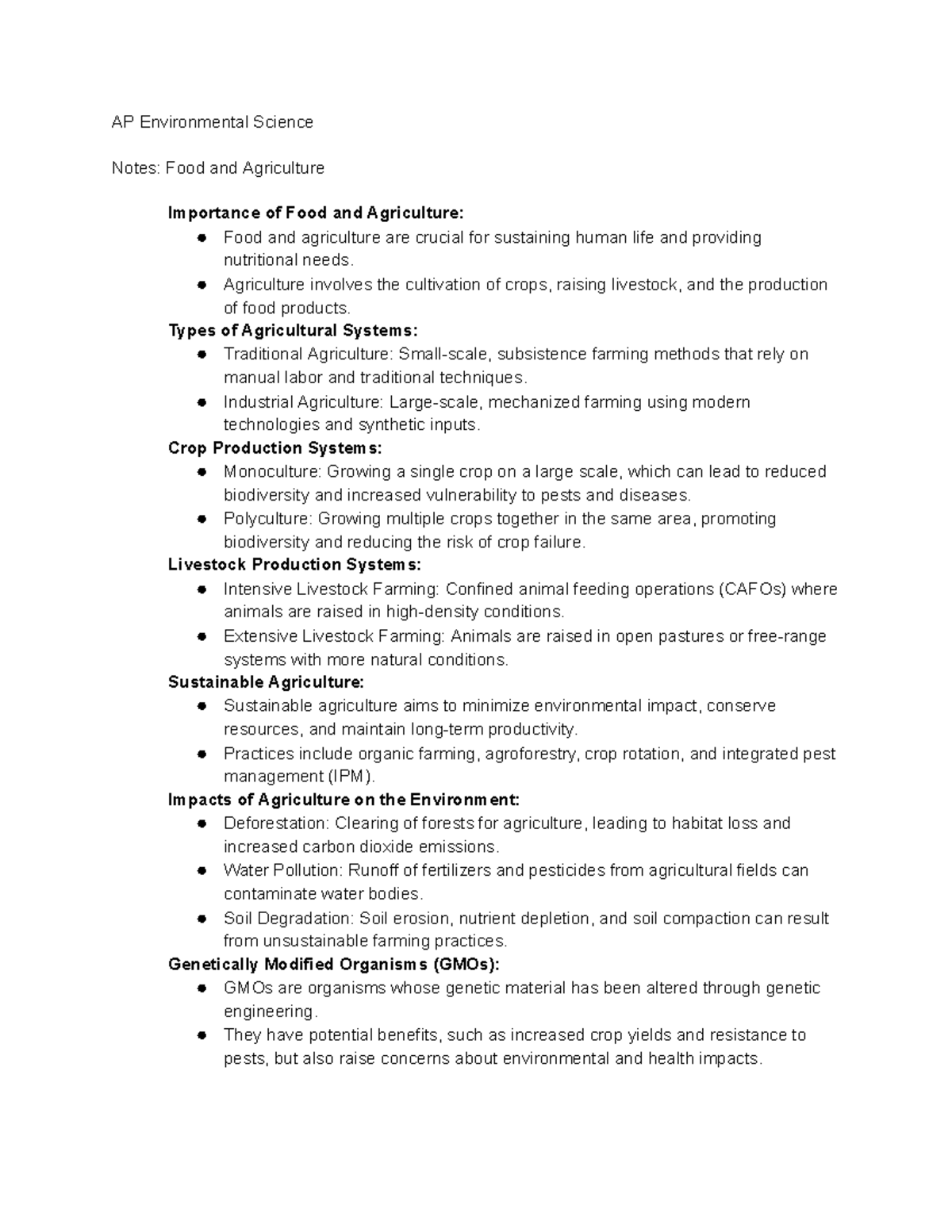 AP Environmental Science - Food and Agriculture - AP Environmental ...