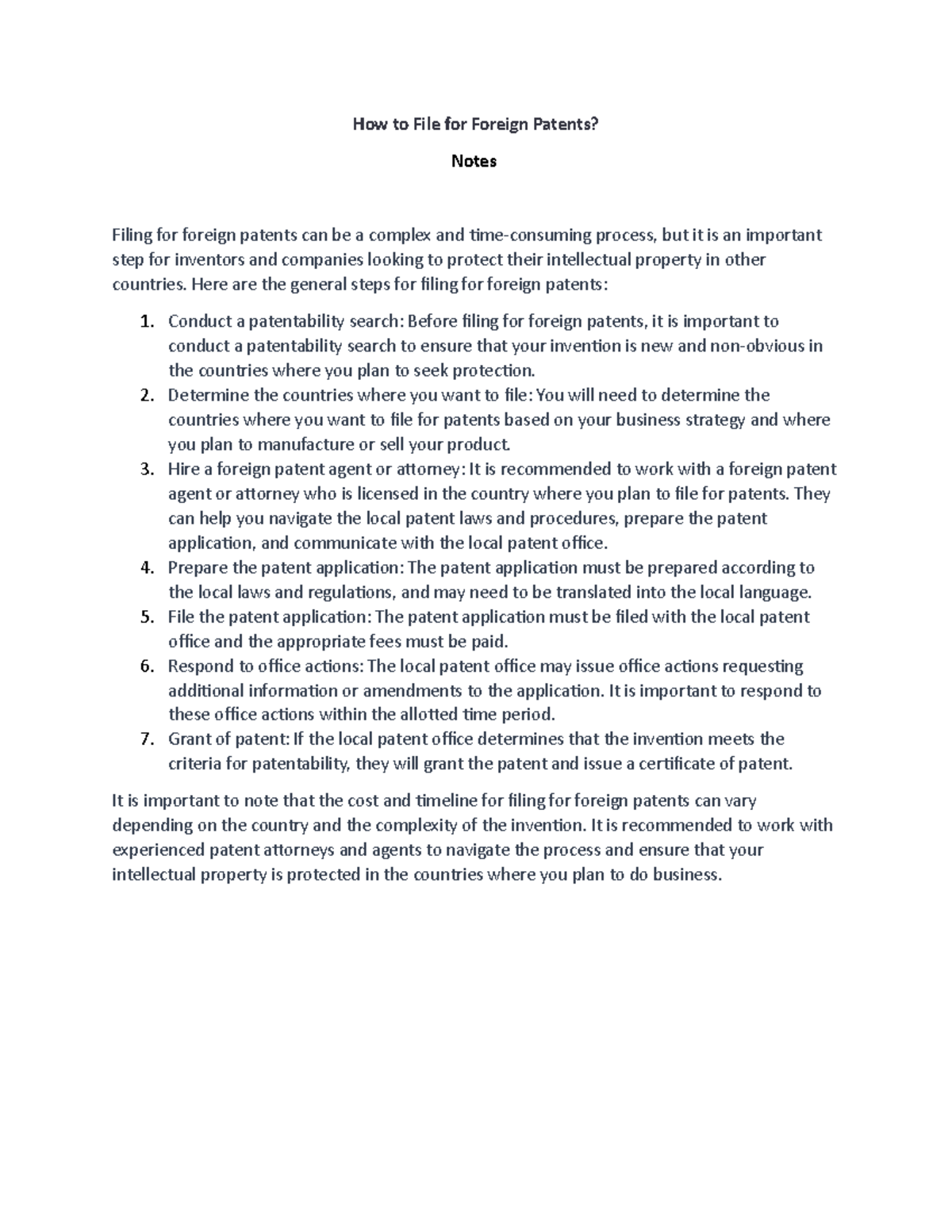 How to Filing for Foreign Patents - How to File for Foreign Patents ...