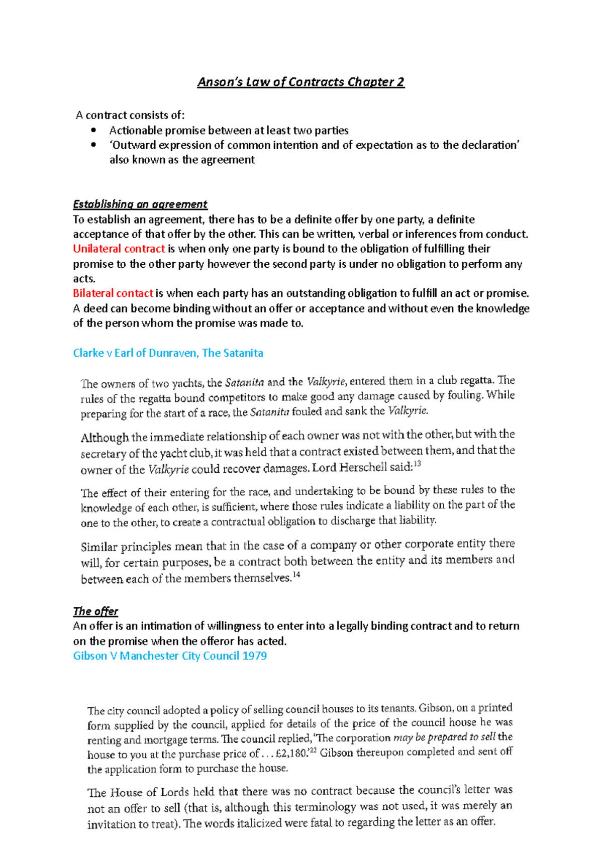 Contract law- Reading - Anson’s Law of Contracts Chapter 2 A contract ...