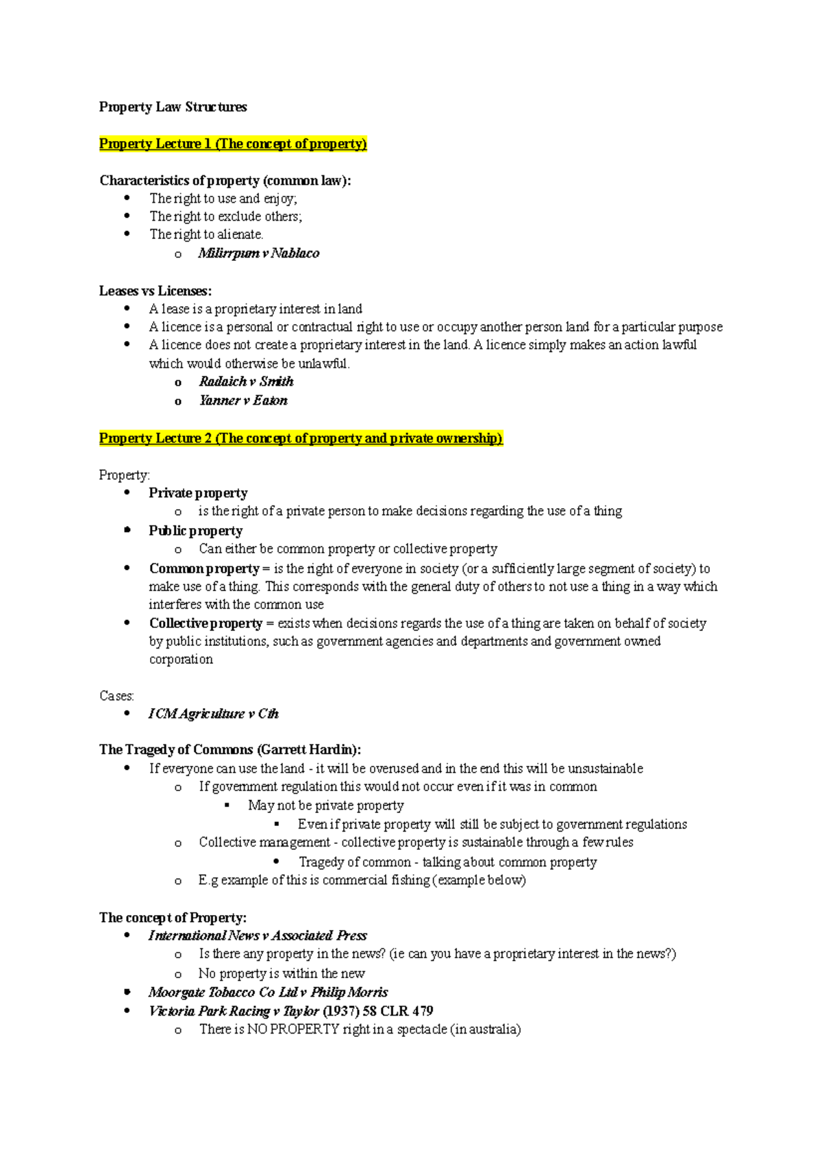 Property Law Structures - Property Law Structures Property Lecture 1 ...