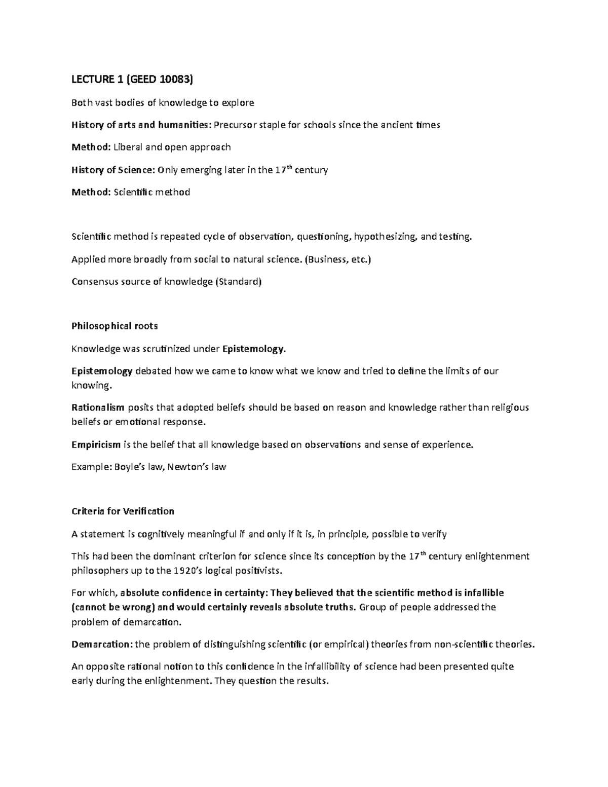 STS Lecture Notes - LECTURE 1 (GEED 10083) Both vast bodies of ...