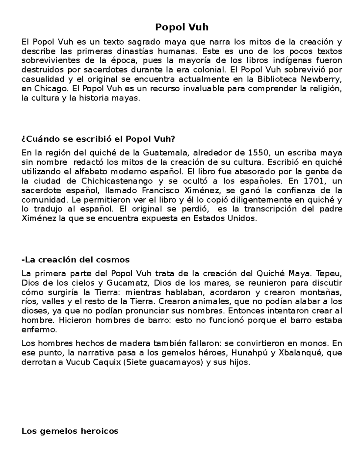 Popol Vuh Jeff - Idioma Maya de Guatemala - Popol Vuh El Popol Vuh es ...