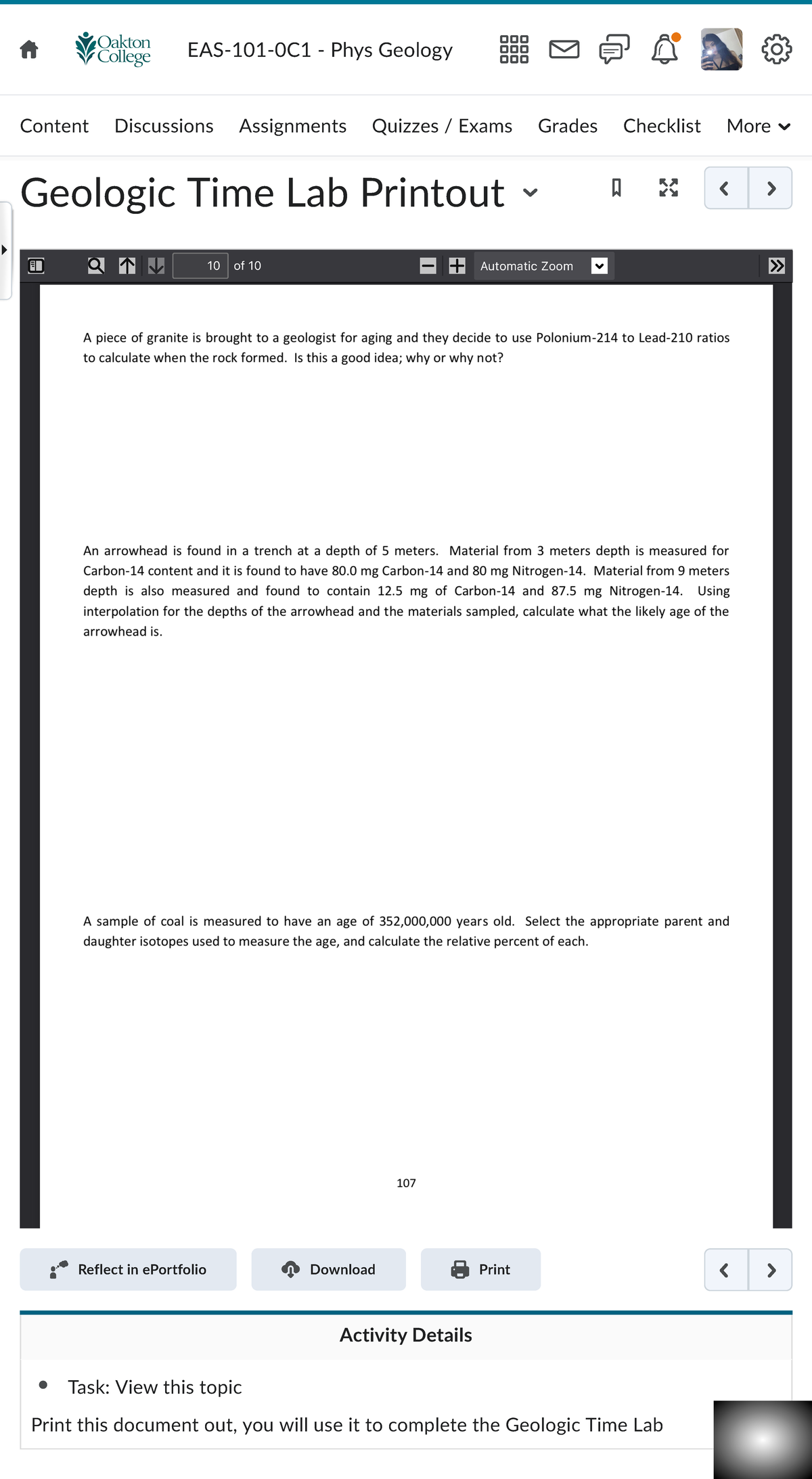 Geologic Time Lab Printout - EAS-101-0C1 - Phys Geology - Reflect in ...