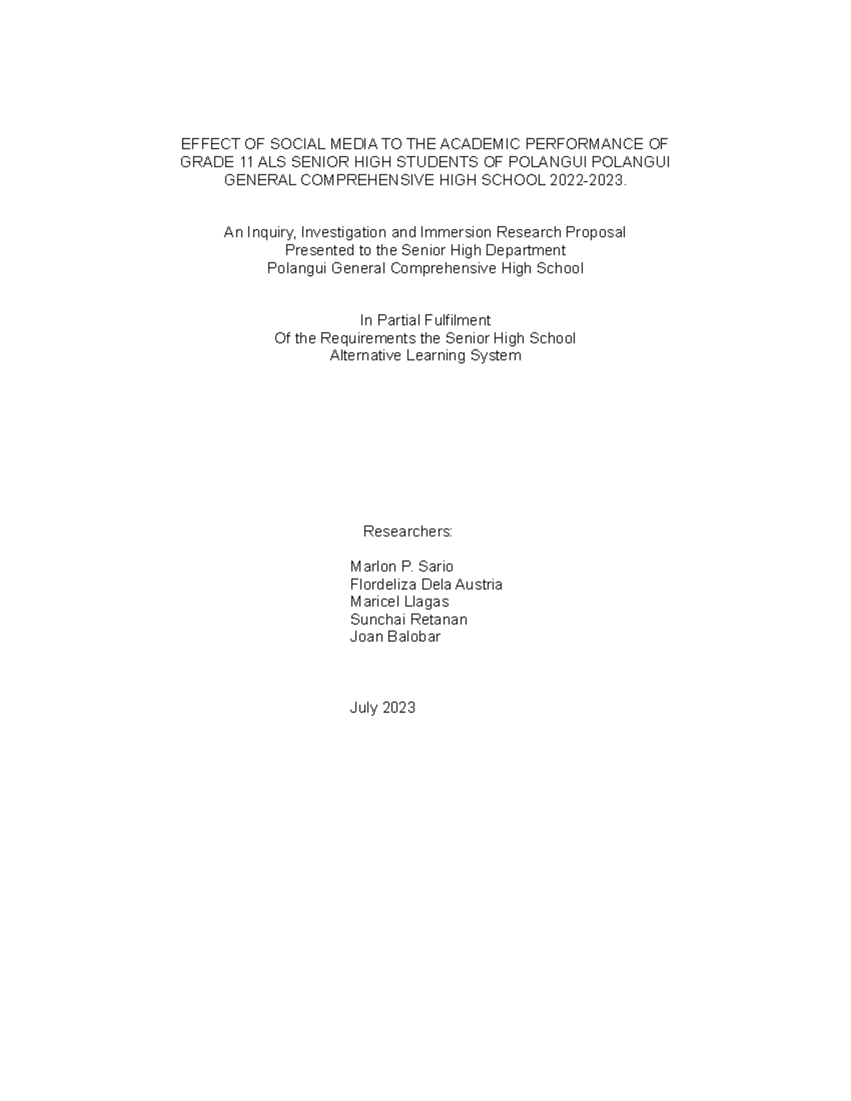 3Is Research Marlon Sario - EFFECT OF SOCIAL MEDIA TO THE ACADEMIC ...