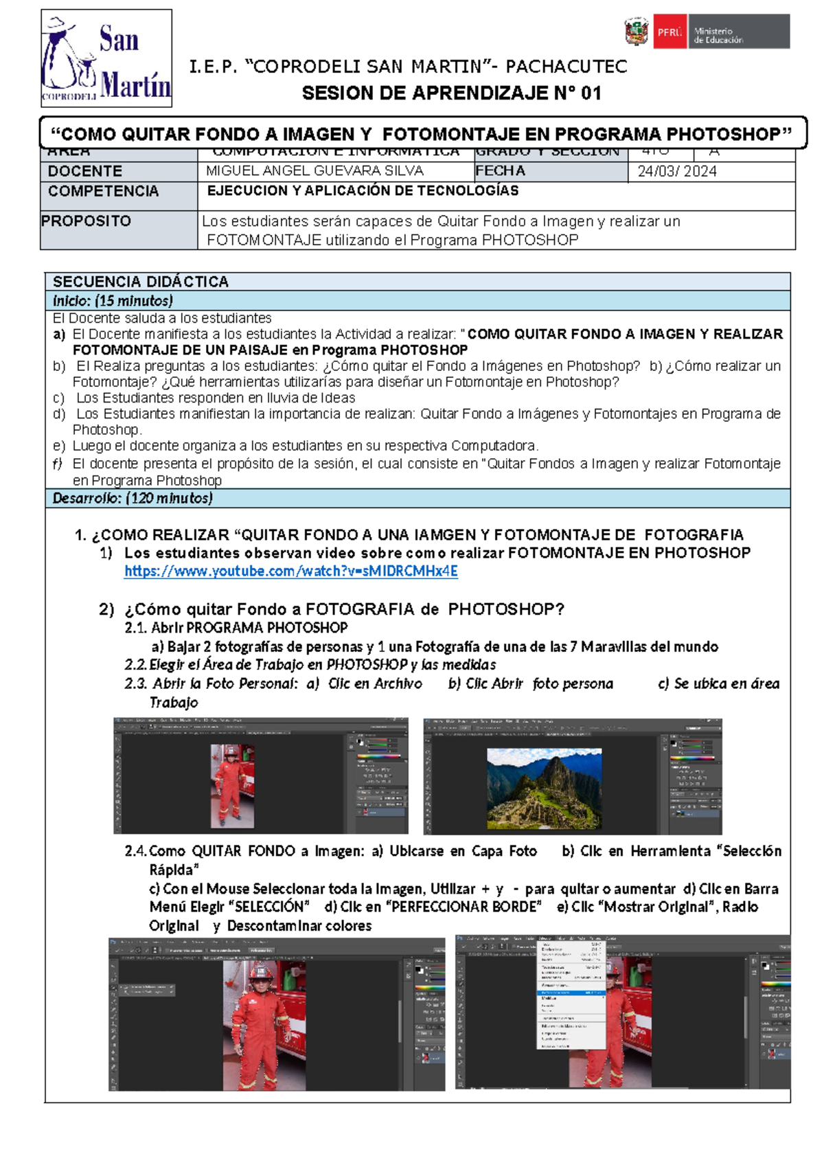 Actividad DE Aprendizaje DE Computacion 4to IEP Coprodeli 2024 Clase 1 - I.E. “COPRODELI SAN ...