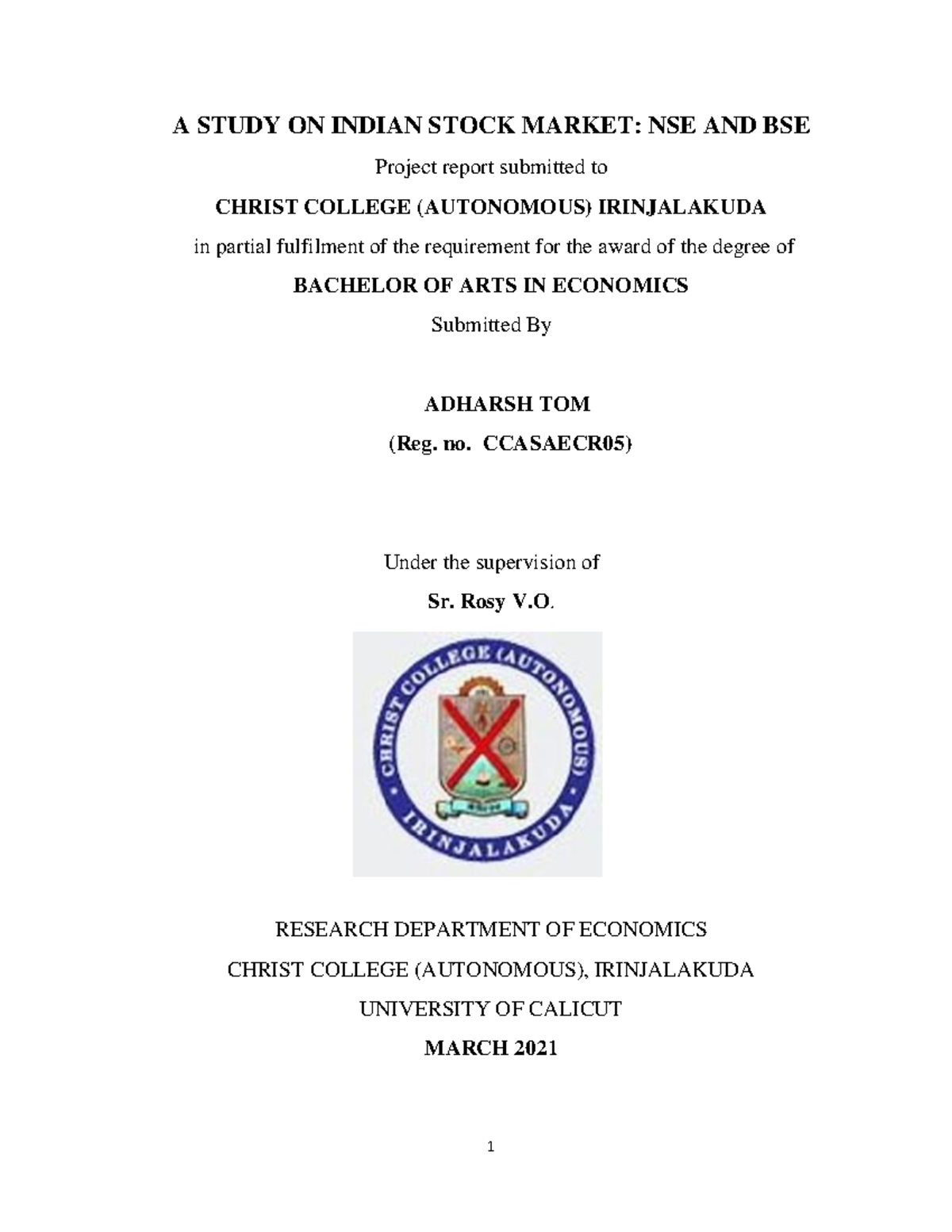 Project on Stock Market - A STUDY ON INDIAN STOCK MARKET: NSE AND BSE ...