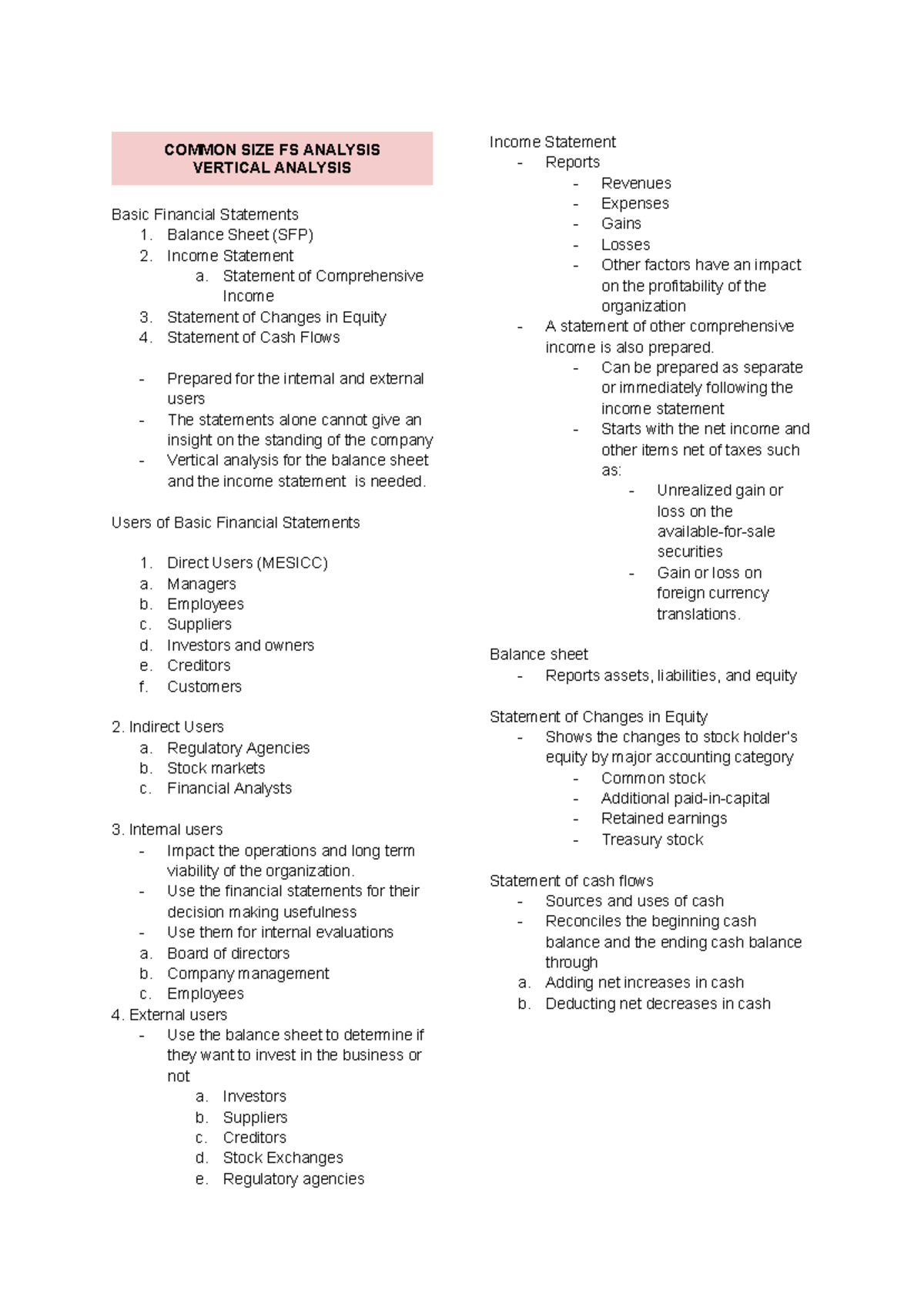 Common Size FS Analysis - COMMON SIZE FS ANALYSIS VERTICAL ANALYSIS ...