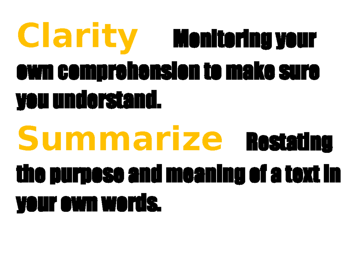 For Wall display - Try - Clarity Monitoring your own comprehension to ...