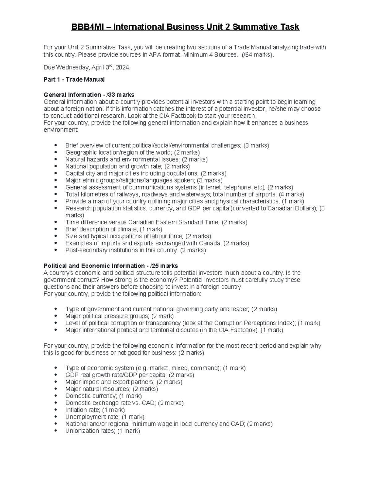 BBB4MI - Unit 2 Summative Task - BBB4MI – International Business Unit 2 ...