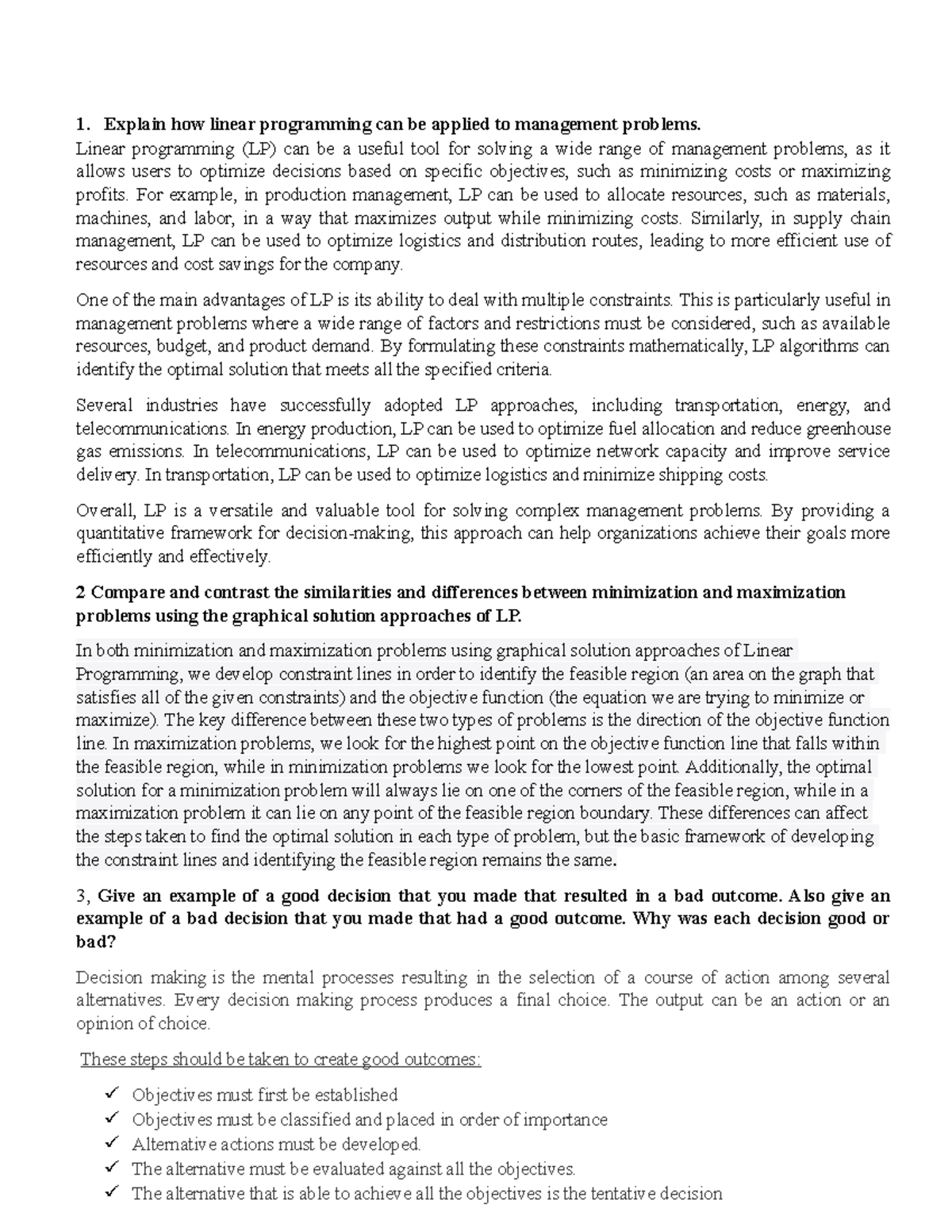 MBA - read well - Explain how linear programming can be applied to ...