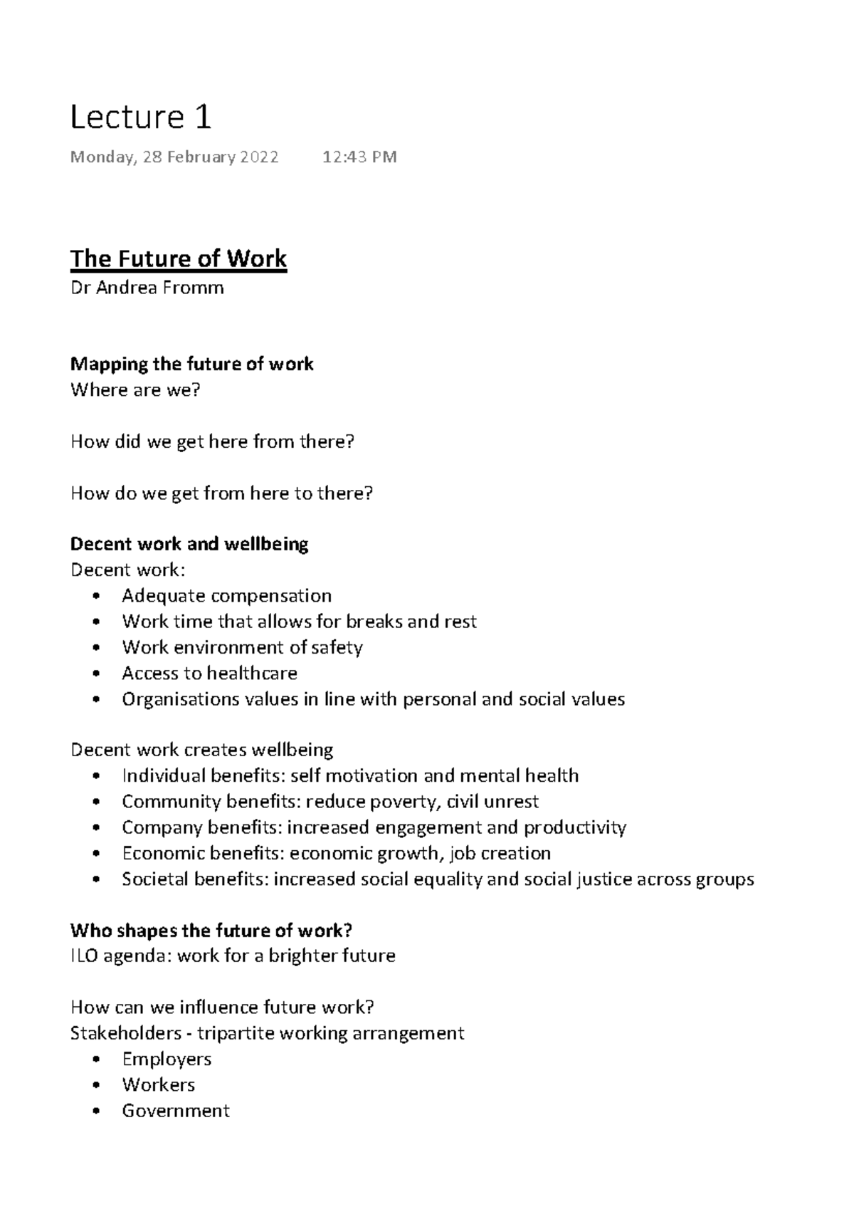 207 Lecture 1 - The Future of Work Dr Andrea Fromm Mapping the future ...
