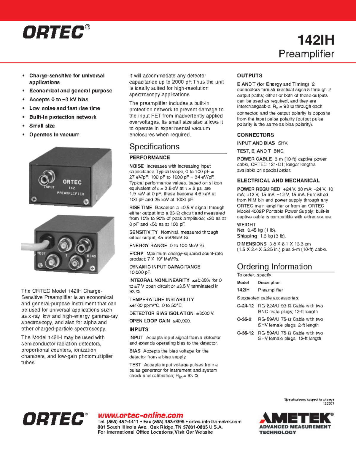 Ortec 142ih - Manual de amplificador - The ORTEC Model 142IH Charge ...