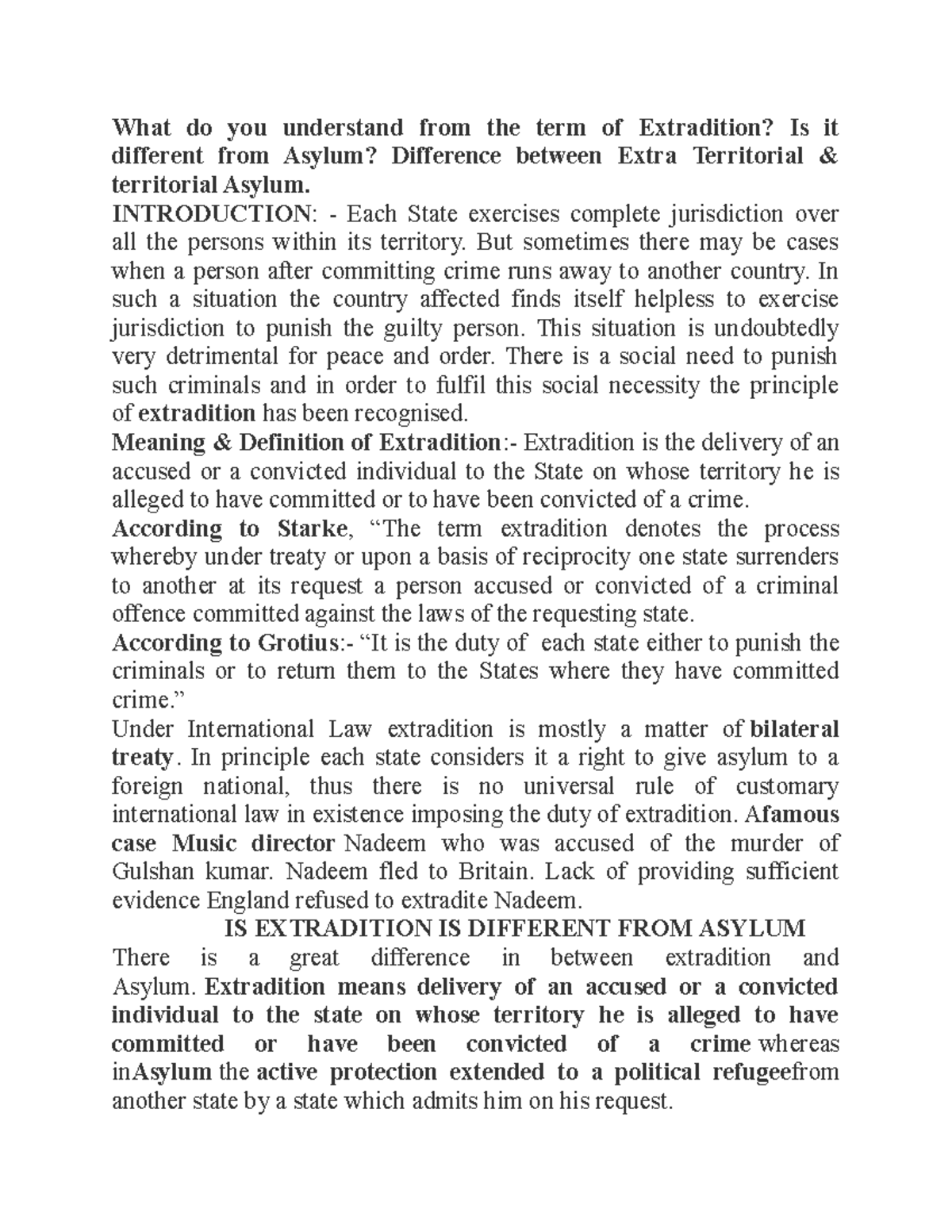 324423012-Extradition-Asylum a study useful check complete work check ...