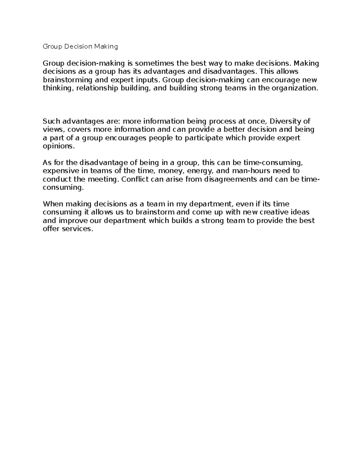 Group Decision Making - Project Management Skills Development (CNST 133 ...
