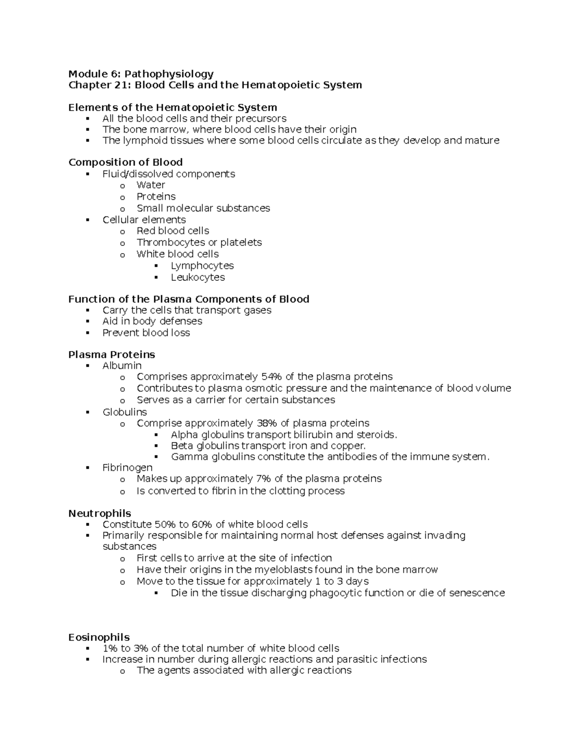 Ch21Notes - Dr.Doak Nursing Patho - Module 6: Pathophysiology Chapter ...