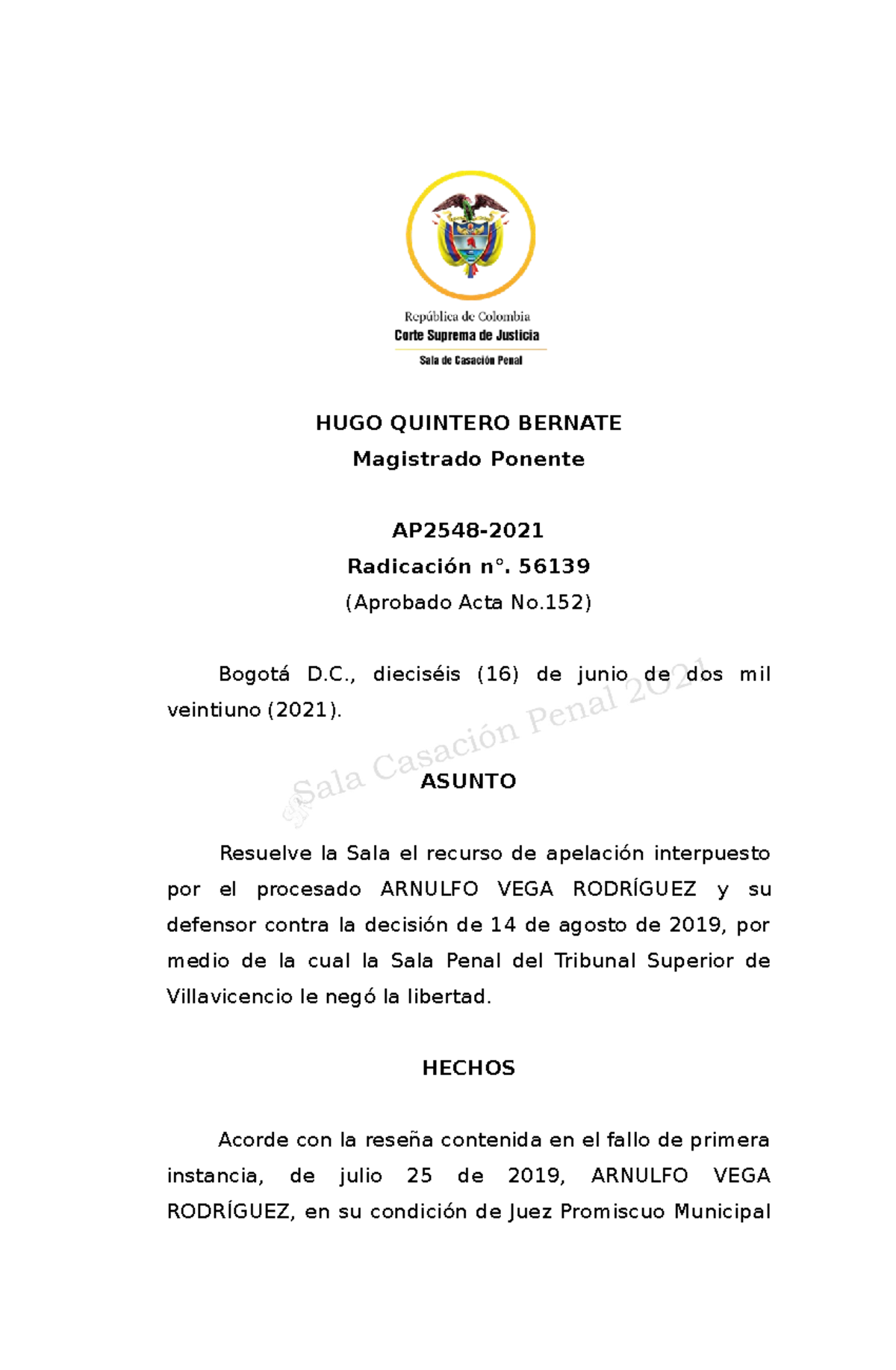 AP2548-2021(56139) - Sentencia - HUGO QUINTERO BERNATE Magistrado ...