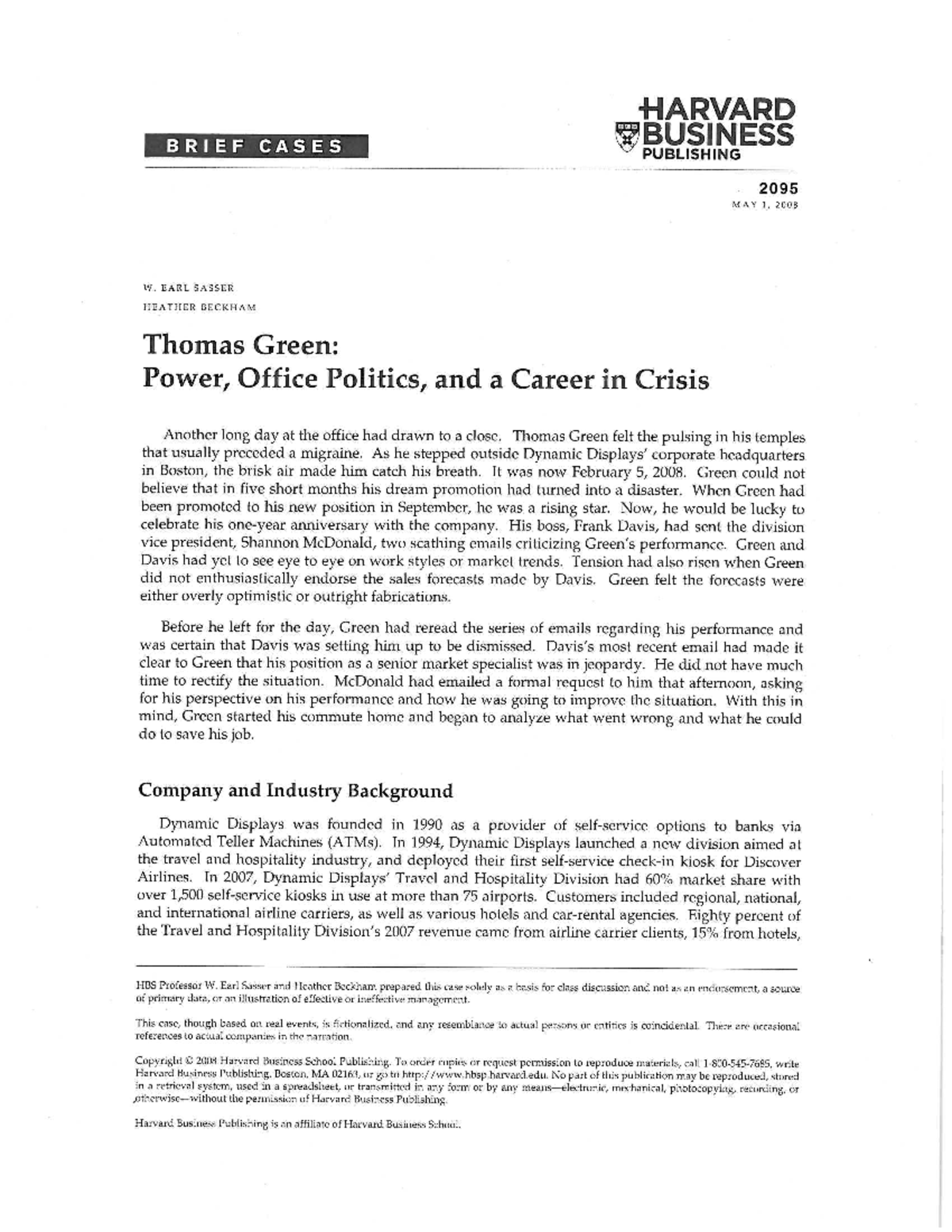 Thomas Green - case study - GSCM 509 - Studocu