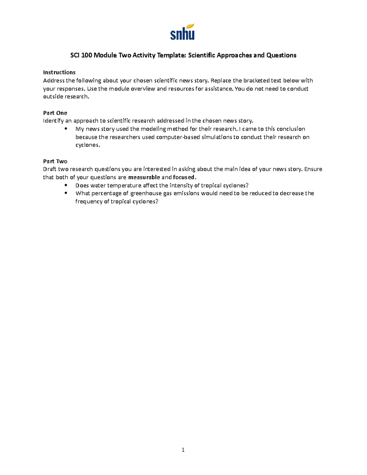 SCI 100 Module Two Activity Template - SCI100 - SNHU - Studocu