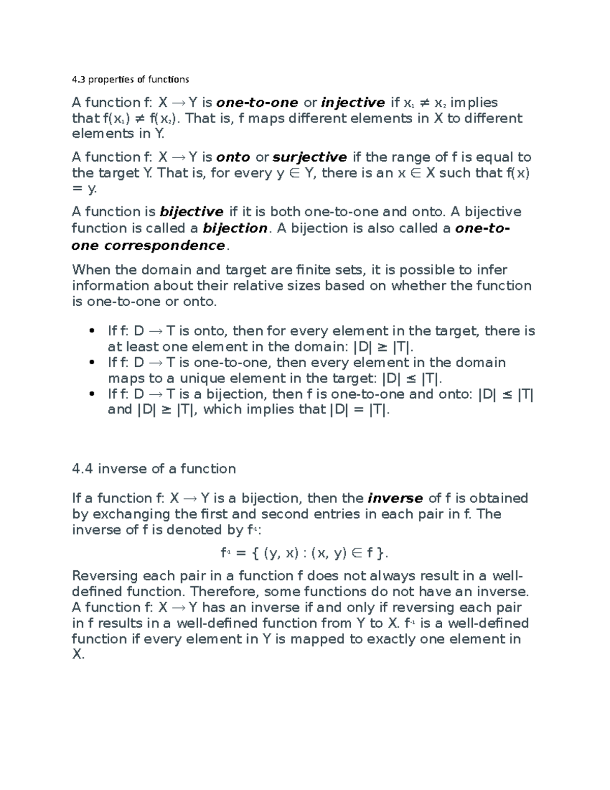 Ch4 Functions zybooks - 4 properties of functions A function f: X → Y ...