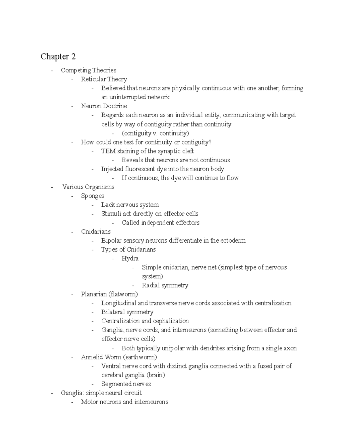 BISC639 Exam 1 - Dr. Deni Galileo - Chapter 2 Competing Theories Reticular Theory Believed that ...