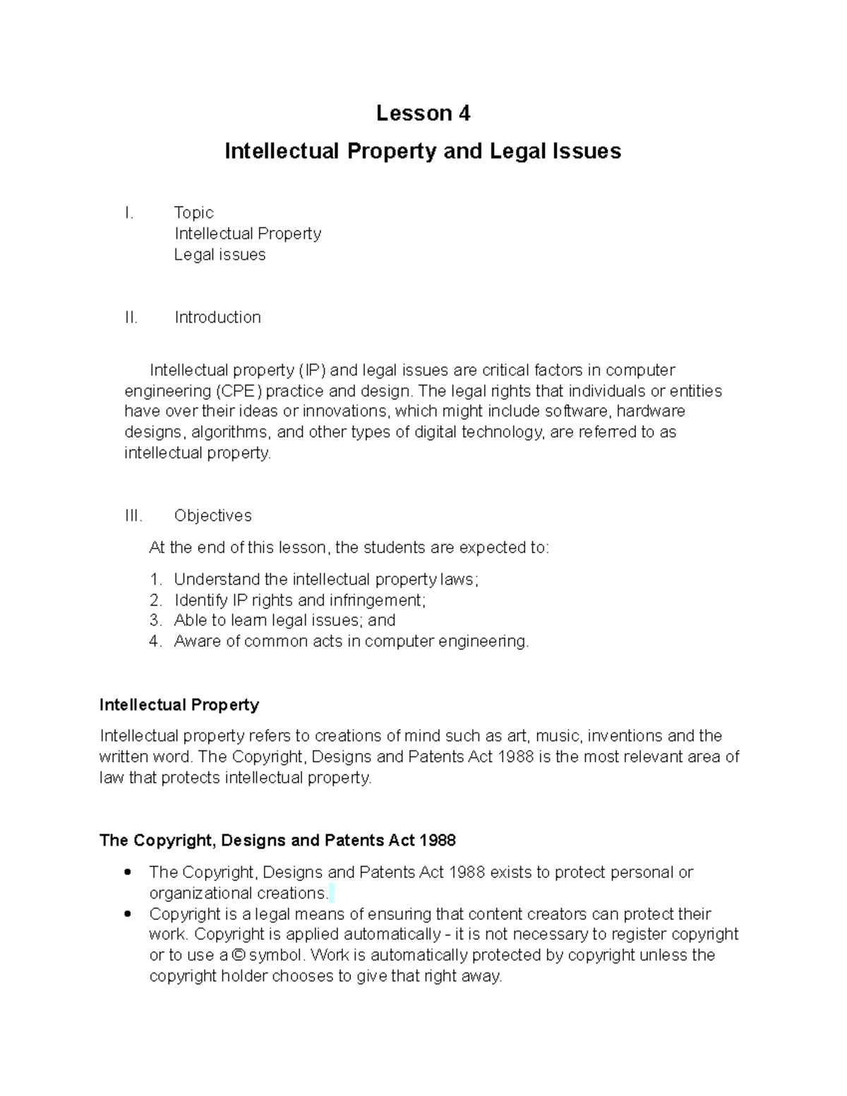 Lesson-4 IP-and-Legal-Issues-Serafin - Lesson 4 Intellectual Property ...