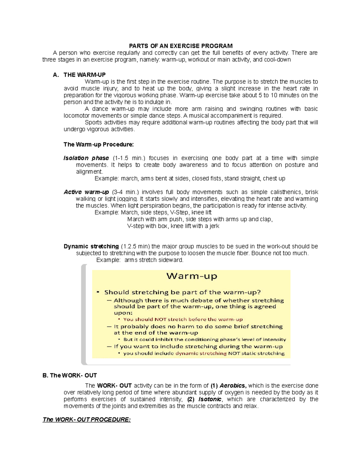 Parts OF AN Exercise Program PARTS OF AN EXERCISE PROGRAM A Person
