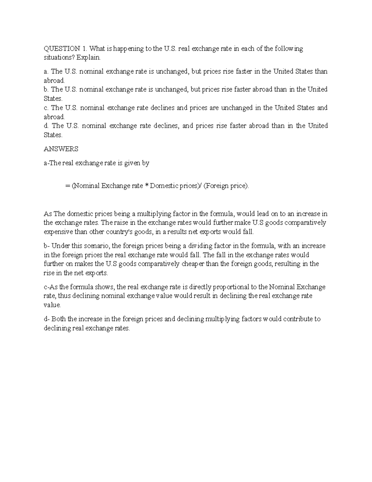 Exchange Rate Assignment QUESTION 1 What Is Happening To The U Real