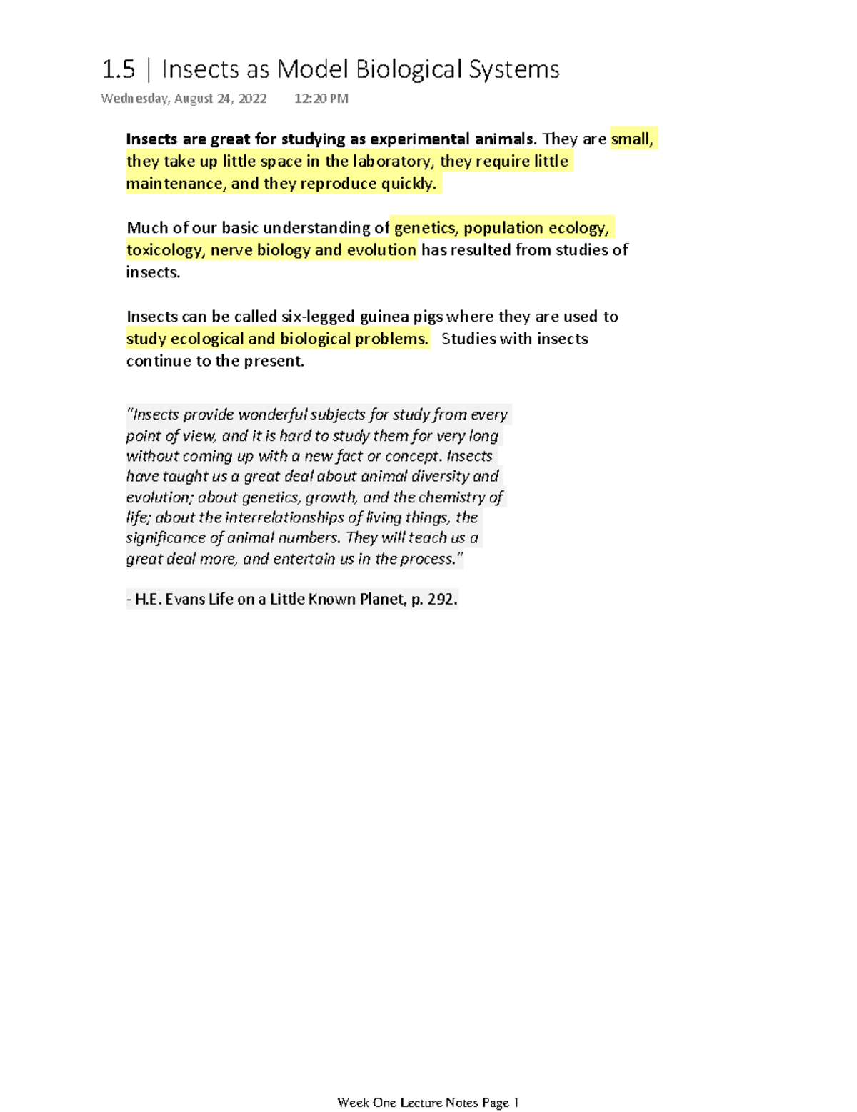 08-24-22 Lecture 1.5 Insects as Model Biological Systems - "Insects ...
