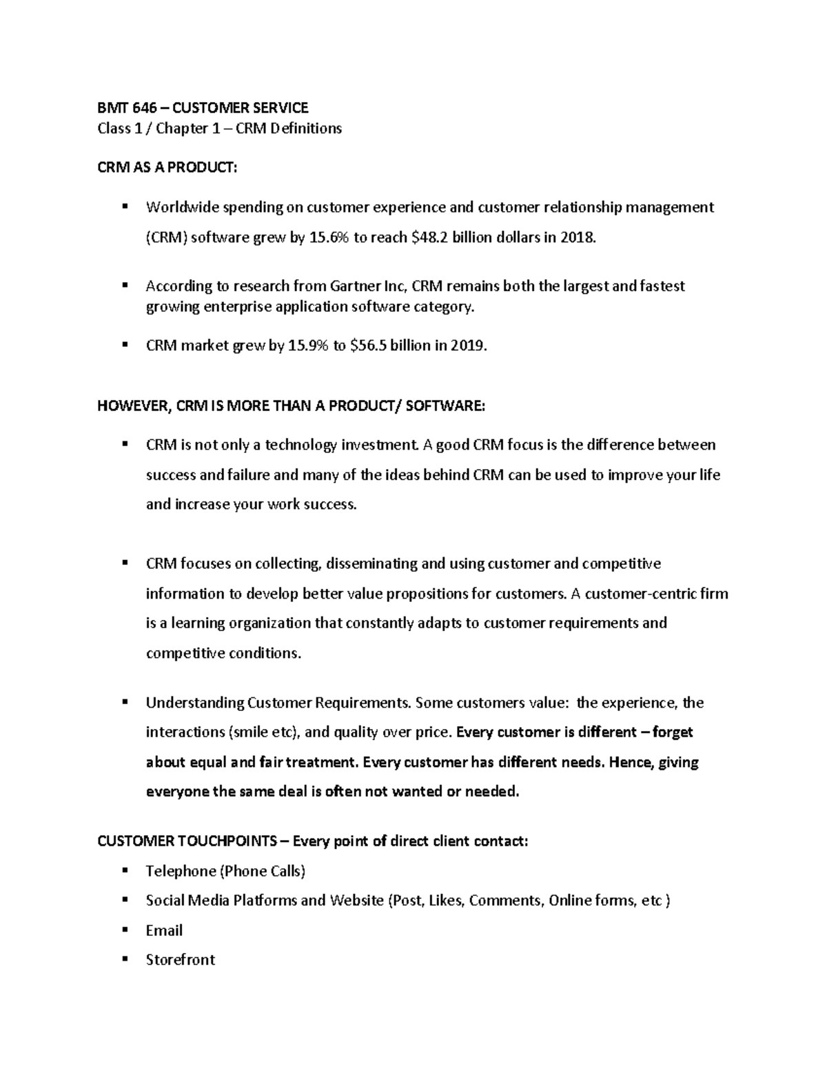 BMT 646 - Customer Service (Class 1 - Notes) - BMT 646 – CUSTOMER ...