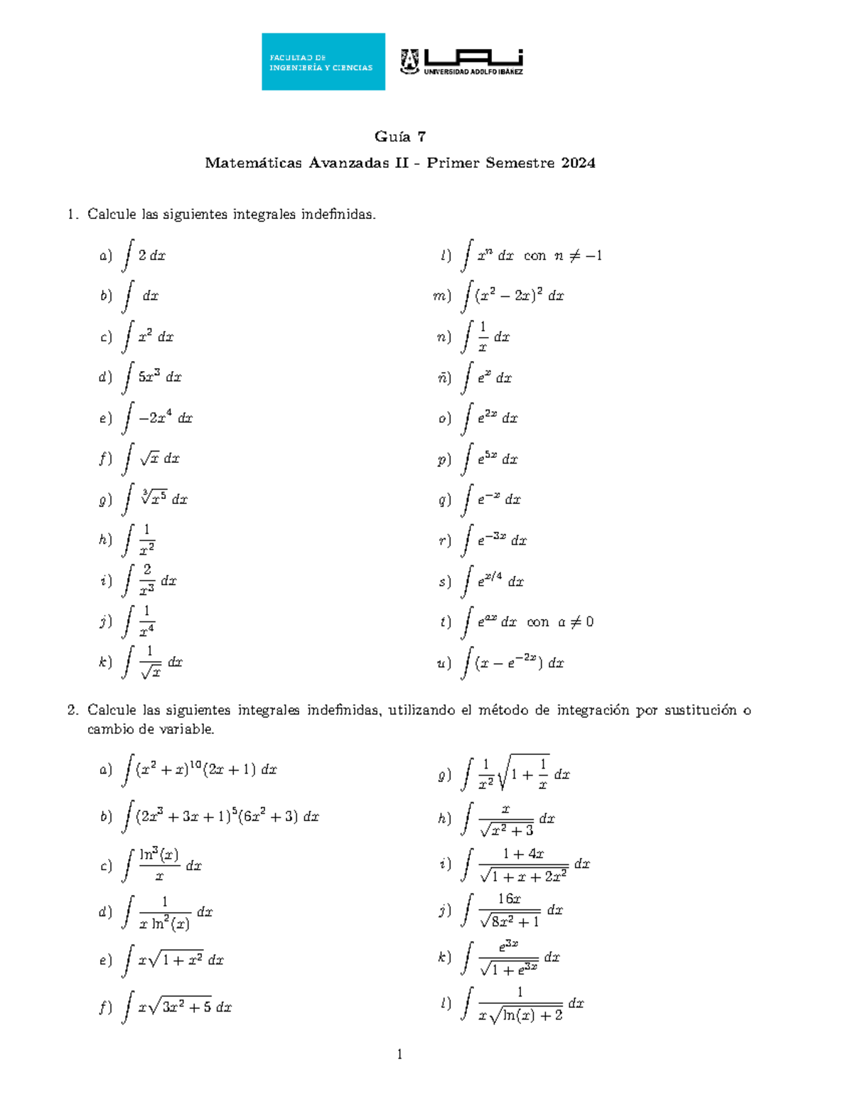 Guía 7 - Guias - Gu ́ıa 7 Matem ́aticas Avanzadas II - Primer Semestre ...